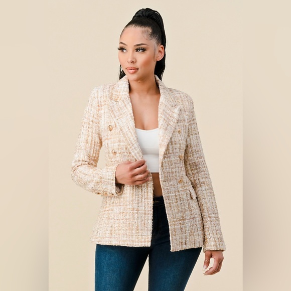 Freya | Jackets & Coats | Freya Long Sleeve Metallic Tweed Blazer In ...